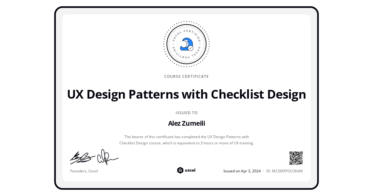 Uxcel Course Certificate of Completion | Uxcel